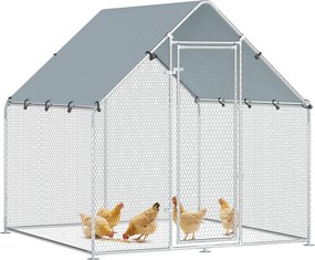 PawHut vstupní výběh pro slepice 2 × 2 × 2 m – pozinkovaná ocel, nepromokavá UV střecha, zamykatelné dveře – stříbrná | Aosom