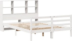 Postel s knihovnou bez matrace bílá 160x200 cm masivní borovice 3321904