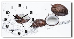 Wallmuralia Skleněné hodiny na stěnu tiché Kokos s vodou 60x30 cm