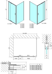 Polysan Polysan, EASY BLACK otočné sprchové dveře 880-1020mm, sklo BRICK, EL1738B