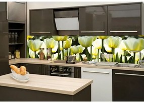 DIMEX | Fototapeta do kuchyně Bílé tulipány KI-260-009 | 260 x 60 cm | zelená, bílá, žlutá
