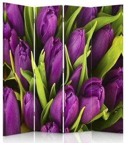 Ozdobný paraván Fialové tulipány - 145x170 cm, čtyřdílný, obustranný paraván 360°