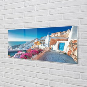 akrylový obraz Budovy Řecko mořské květiny 120x60 cm