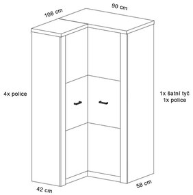 INDIANAPOLIS t | šatní skříň rohová I-14 | PRAVÁ | jasan tmavý