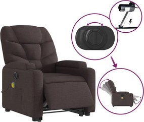 Elektrické zvedací masážní polohovací křeslo tmavě hnědé textil 3204637