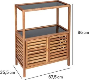 Koupelnový regál se skříňkou z akátového dřeva FONDI, výška 86 cm