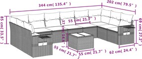 11dílná zahradní sedací souprava s poduškami černá polyratan 3253013