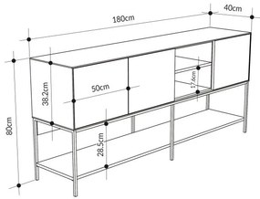 Komoda Houseland Amira 180 cm šedo-zelená
