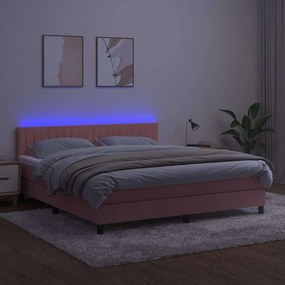 Box spring postel s matrací a LED růžová 160x200 cm samet 3134536