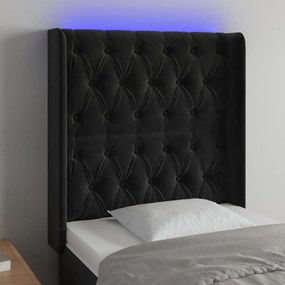 Čelo postele s LED černé 83 x 16 x 118/128 cm samet 3124416