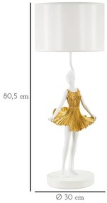 Stolní lampa s textilním stínidlem v bílo-zlaté barvě (výška 90,5 cm) Dancer – Mauro Ferretti