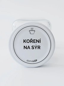 Samolepka na kořenky KOŘENÍ NA SÝR průhledná 5 cm tučné písmo