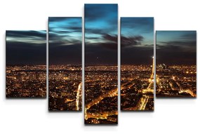 Sablio Obraz - 5-dílný Noční Paříž - 125x90 cm