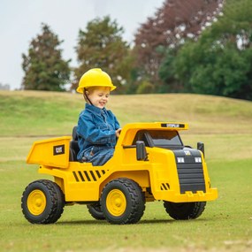 AIYAPLAY dětský elektrický bagr, nosnost 30 kg, s dálkovým ovládáním, lžící, lopatou, reproduktorem, světlometem, pro 3-7 let, žlutý| Aosom