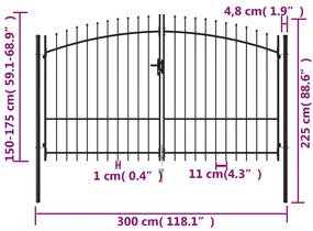 vidaXL Marketos Plotová branka Woerden s dvojitými dveřmi a hroty nahoře 299,5 x 224,5 cm