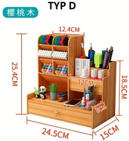 Stolní dřevěný organizér na kancelářské potřeby, 4 typy Barva: Hnedá, Varianta: TYP D