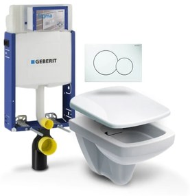 Závěsný WC set Geberit Kombifix (modul, tlačítko Sigma 01 bílá, Nova Pro klozet + sedátko) A1F