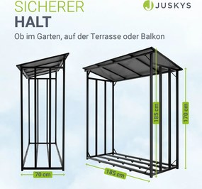 Juskys Venkovní stojan na dřevo se stříškou, 2,4 m³