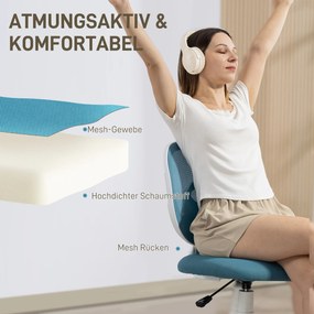 HOMCOM Kancelářská židle, ergonomická židle s C-tvarovanou opěrkou zad, výškově nastavitelná, modrá