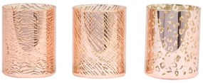 3ks růžovo-zlatý skleněný svícen Penza - Ø 8*10 cm