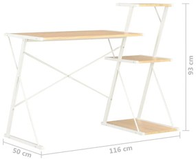 Petromila Psací stůl s poličkami bílý a dubový odstín 116 x 50 x 93 cm
