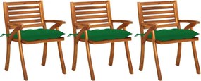 Zahradní jídelní židle s poduškami 3 ks masivní akáciové dřevo 3060841