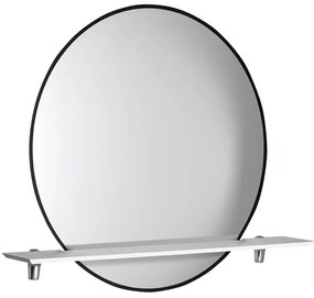 Sapho Sapho, SHARON LED podsvícené zrcadlo Ø 80cm s policí, černá mat, 31255CI-01