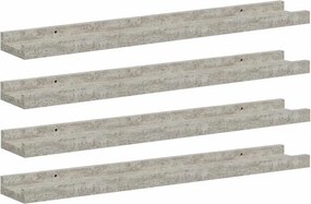 Nástěnné police 4 ks betonově šedé 60 x 9 x 3 cm 326705
