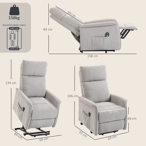 HOMCOM Elektrické křeslo s vybavením na vstávání, elektrické relaxační křeslo z chenillu se sedákovou pružinou, nastavitelná opěrka zad, světle šedá