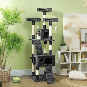 Škrabací strom PawHut XXL Cat Cave Ladder Climbing Tree Multilevel Grey 50x50x170cm | Aosom