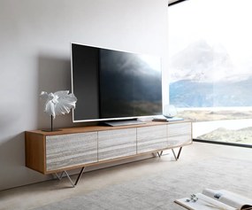TV stolek Kleo 200 cm přírodní akácie 4 dvířka podnož ve tvaru "V"