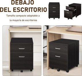Vinsetto Mobilní Kancelářská Skříň na A4 s Kolečky - Skříň s 2 Zásuvkami a Zámkem 40x45x55,6 cm Wengué
