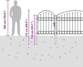 Zahradní plotová branka s obloukem ocelová 1,75 x 5 m černá 144371