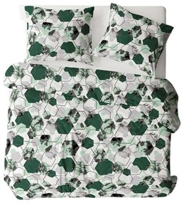 KARO Flanelové povlečení 160x200 1612N bílá zelená geometrická Flanel Comfort button-up