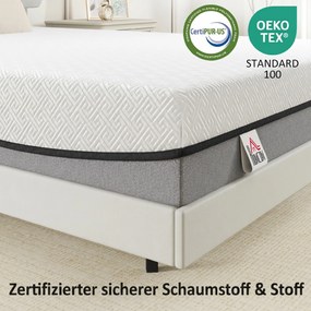 HOMCOM Matrace 140x200 cm H3 středně tvrdá, výška 20 cm, ergonomická, prodyšná z gelové paměťové pěny, Öko-Tex & CertiPUR