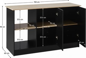 Kuchyňský ostrůvek, 150x60 cm, dub/černá, POMPEJ