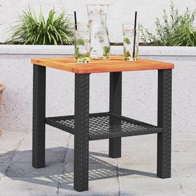 Zahradní stolek černý 40 x 40 x 42 cm polyratan akáciové dřevo - Default Title