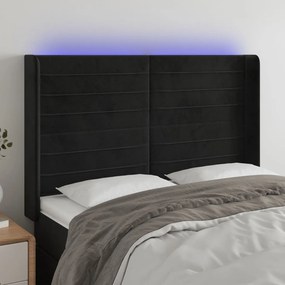 Čelo postele s LED černé 147 x 16 x 118/128 cm samet 3124238