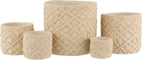 Béžový cementový květináč s drhaným vzorem Ibiza Macramé - Ø11*10 cm