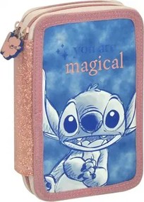 Penál Stitch dvoupatrový / 2 přihrádky / vybavený