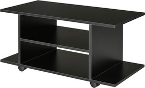 HOMCOM TV stolek, TV jednotka s policemi a uzamykatelnými kolečky, melaminový povrch 80x40x40 cm černá