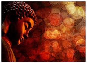 Skleněný obraz - Buddha v červených tónech (70x50 cm)