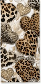 Rychleschnoucí plážová osuška LEOPARD HEARTS hnědo-bílá 70 x 140 cm, 100% mikrovlákno