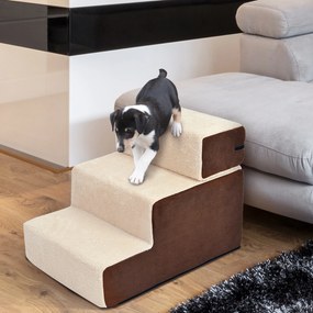 PawHut schody pro psy Praktické schody pro psy a kočky se 3 stupni, plyšové, béžové, 54x40x39cm| Aosom