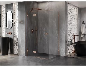 Mexen Lunar T, sklápěcí sprchový kout levý 110 x 70 cm, 8mm čiré sklo, profil měděná matná, 834T-110-070-65-00-L