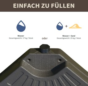 Stojan na slunečník naplnitelný 17 kg vody nebo 25 kg písku z HDPE v kávové barvě 100x100x10,5 cm pro slunečníky | Aosom.de