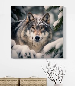 Obraz na plátně - Vlkova tajná skrýš ve sněžném lese FeelHappy.cz Velikost obrazu: 100 x 100 cm