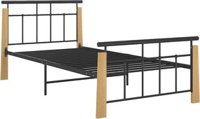Rám postele kov a masivní dubové dřevo 90 x 200 cm 324897
