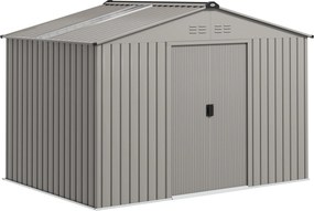 Zahradní domek Outsunny 4,9 m² 277x195x192 cm s posuvnými dveřmi, sklolaminátovou střechou a zesíleným podstavcem (podlaha NENÍ součástí) a 4 okny šed