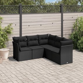 vidaXL 5dílná zahradní sedací souprava s poduškami polyratan [3217619] Barva: Černá a krémová